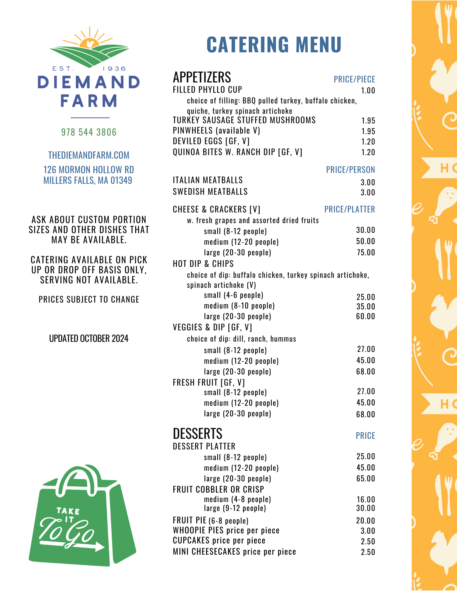 The Diemand Farm Catering Menu